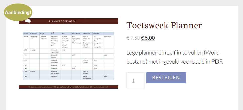 Toetsweek Planner - Investeren in Leren